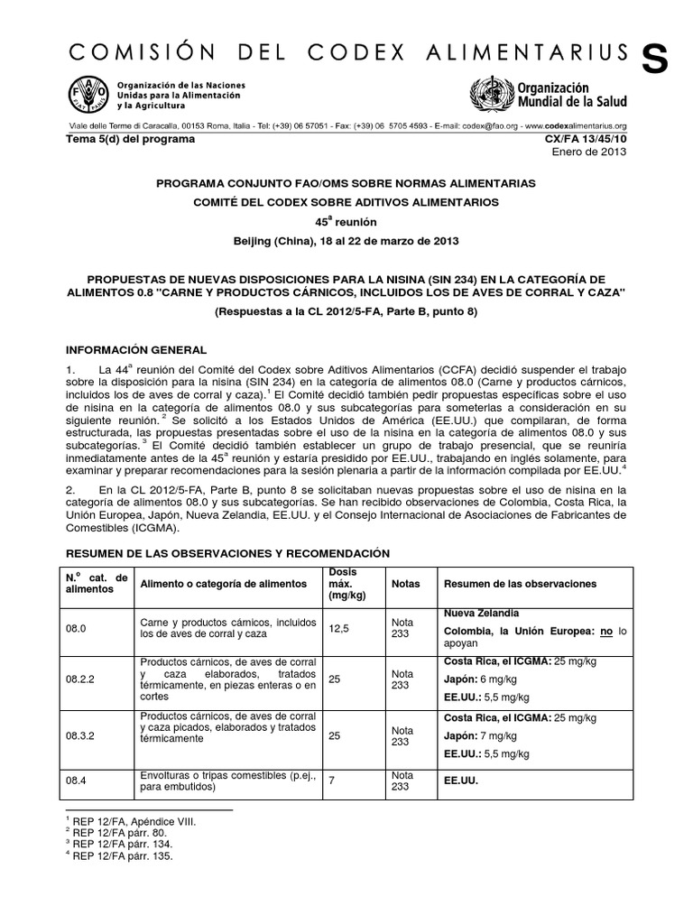 Codex de Aditivos en Las Carnes | PDF | Carne | Microorganismo