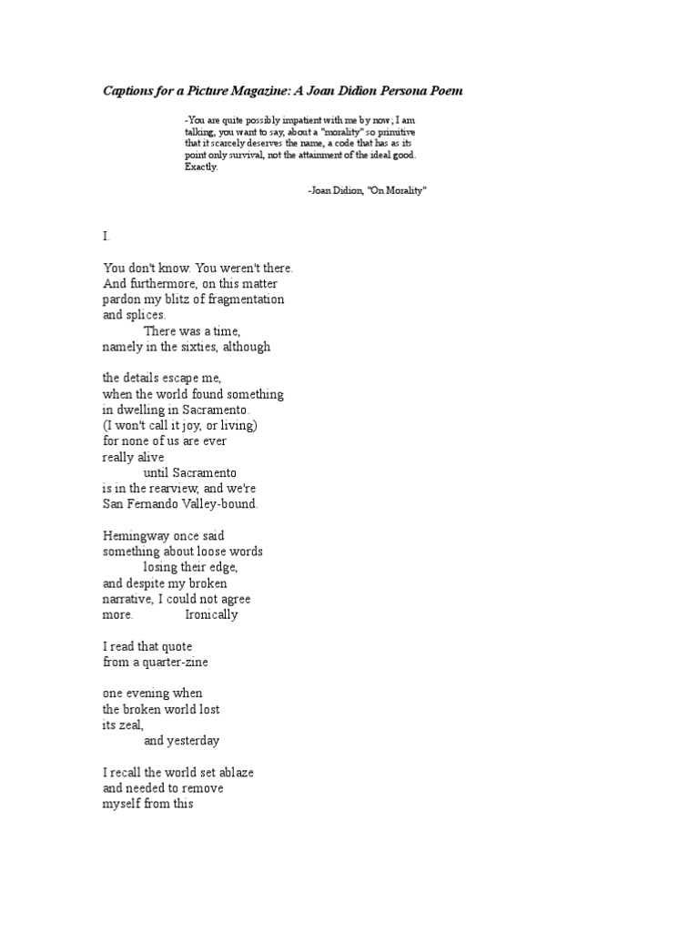 Joan Didion Persona Poem | PDF