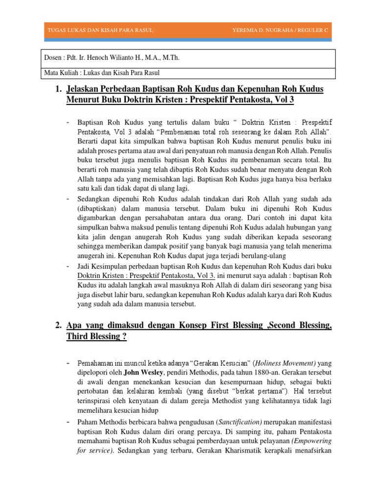 Tugas Lukas Dan Kisah para Rasul (Second Blessing) | PDF | Christian ...