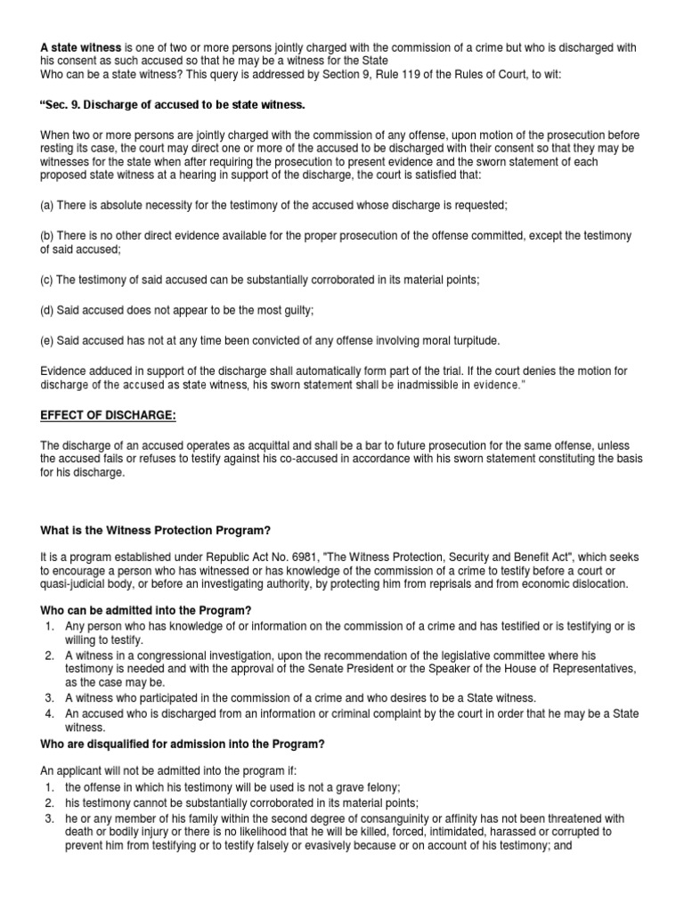 A Summary of the Philippine Witness Protection Program: Qualifications ...