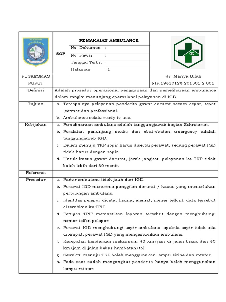 Sop Pemakaian Ambulance | PDF