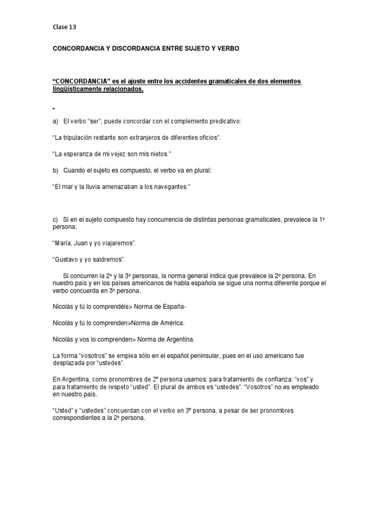 Concordancia y Discordancia Entre Sujeto y Verbo Clase 13 | Verbo ...