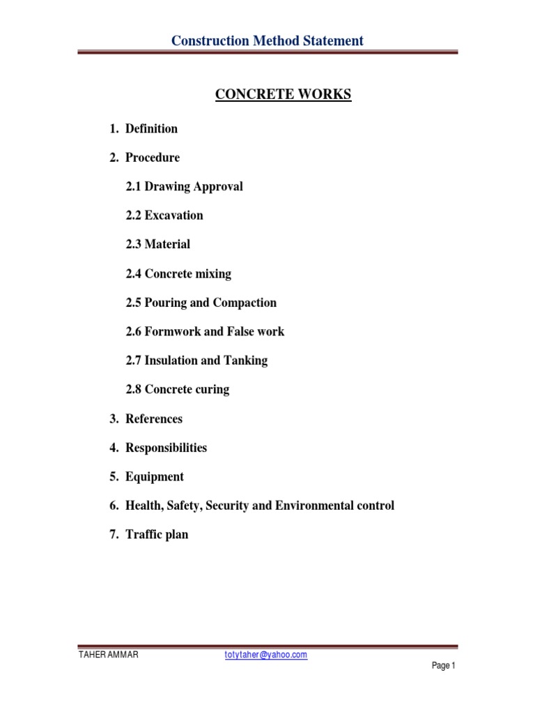 Construction Method Statement: Concrete Works | PDF | Concrete ...