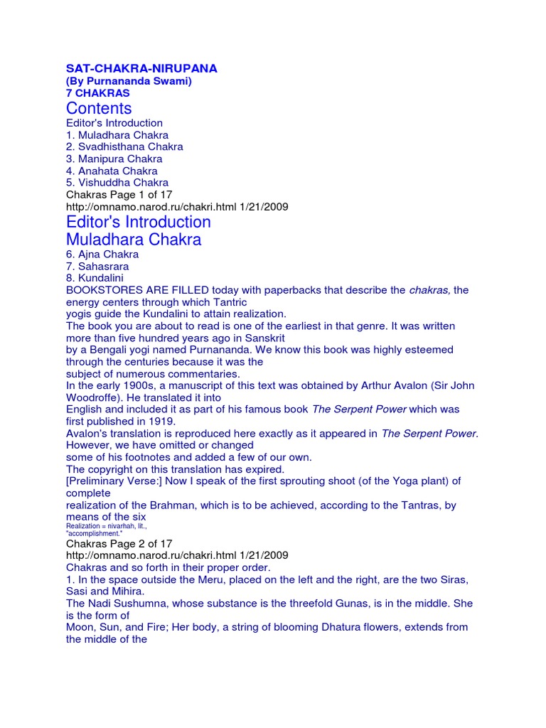 Sat-Chakra-Nirupana: (By Purnananda Swami) 7 Chakras | PDF | Chakra ...