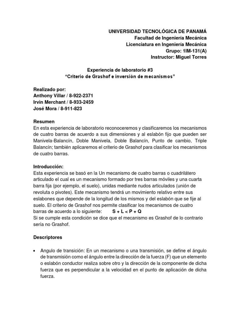 Grashof Criterio de Grashof e inversión de mecanismos de cuatro barras ...