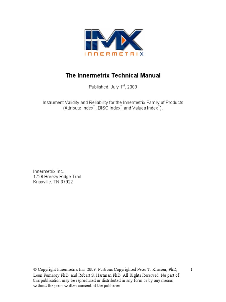 The Innermetrix Technical Manual | Download Free PDF | Cronbach's Alpha ...