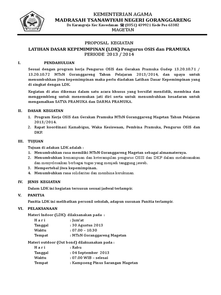 Proposal LDK OSIS dan Pramuka 2013 | PDF