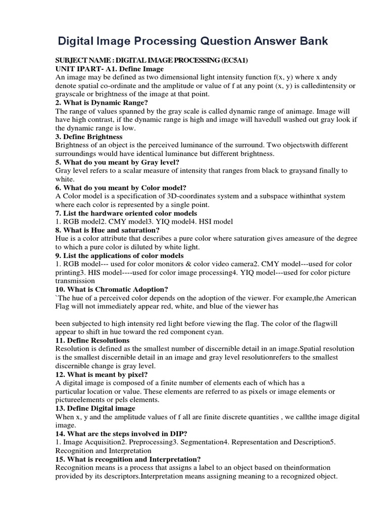 Digital Image Processing Question Answer Bank | PDF | Image Resolution ...
