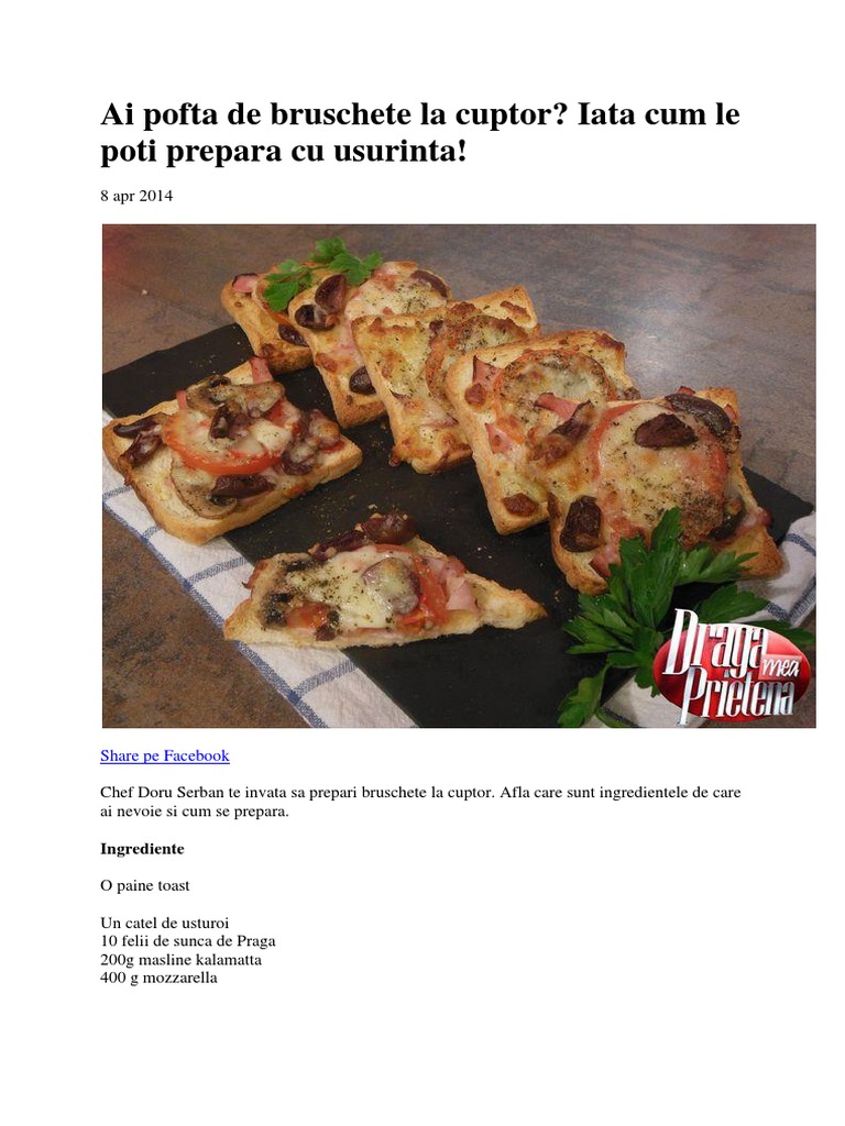 Ai Pofta de Bruschete La Cuptor | PDF