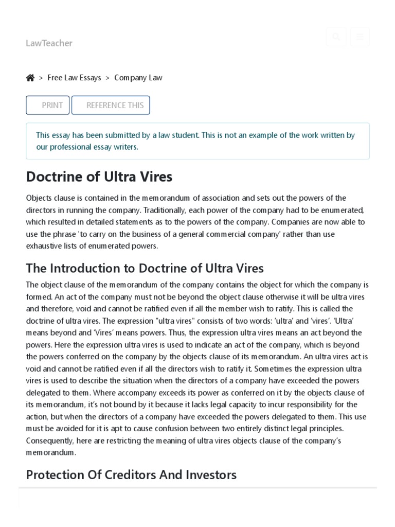 Doctrine of Ultra Vires | PDF | United Kingdom Insolvency Law | Investor