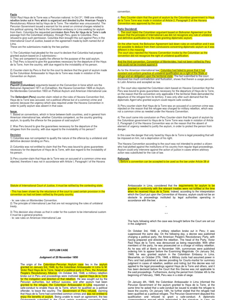 The Asylum Case | PDF | Refugee | Extradition