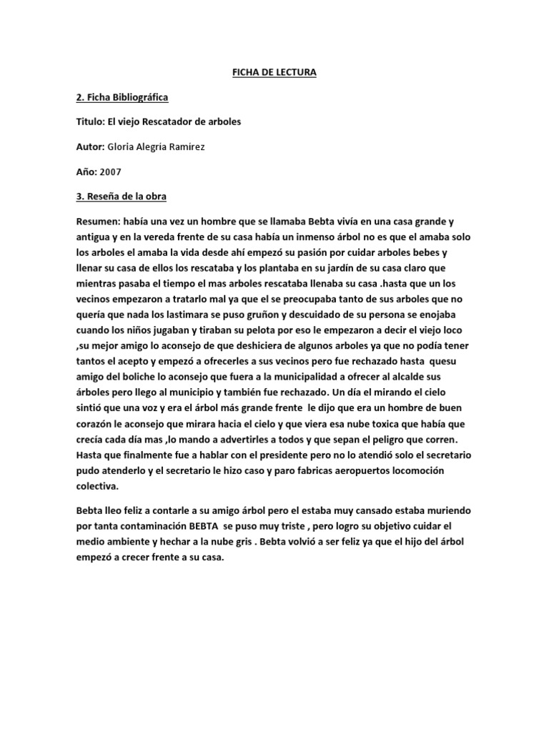 FICHA de LECTURA El Viejo Rescatador de Arboles | PDF | Ocio