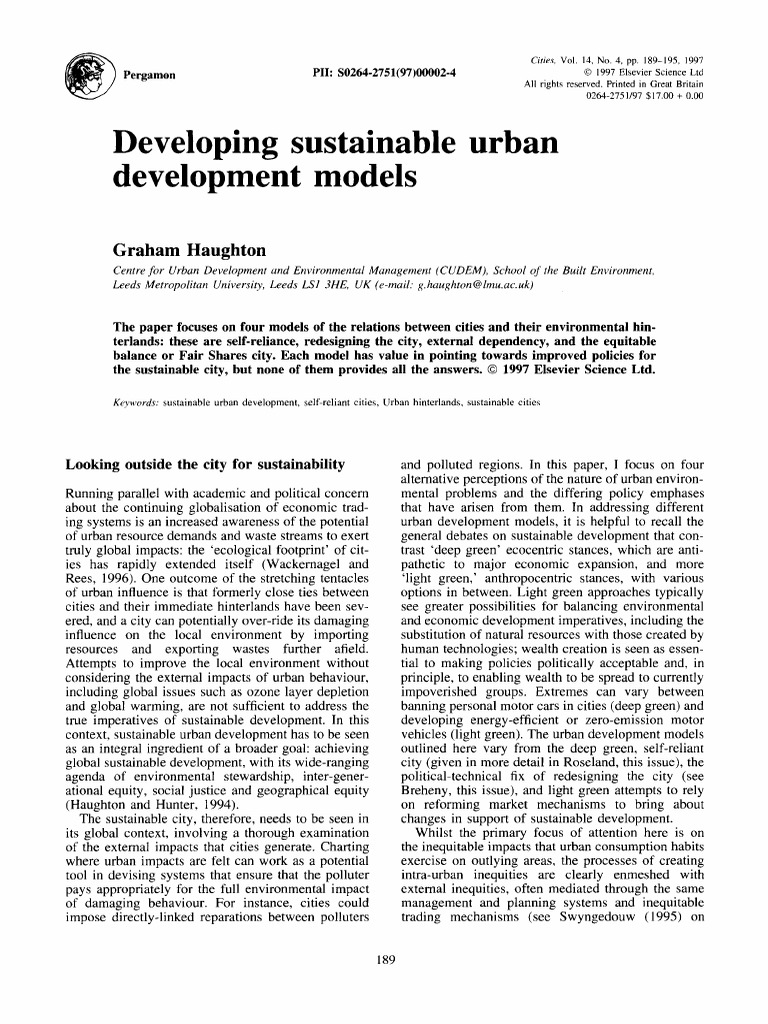 Developing Sustainable Urban Development Model PDF | PDF | City | Sustainability