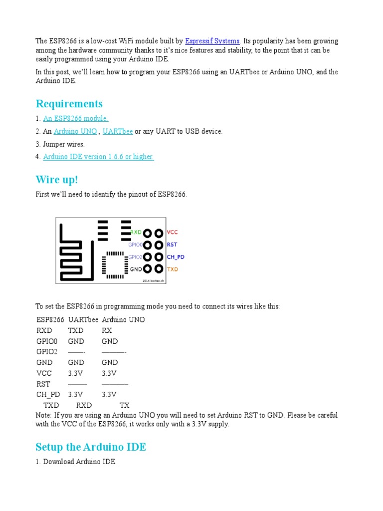 Arduino Uno Esp 8266 Connection | PDF
