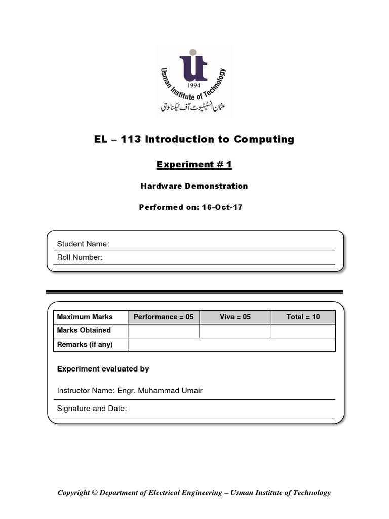 ITC Lab 1 | PDF | Random Access Memory | Cpu Cache