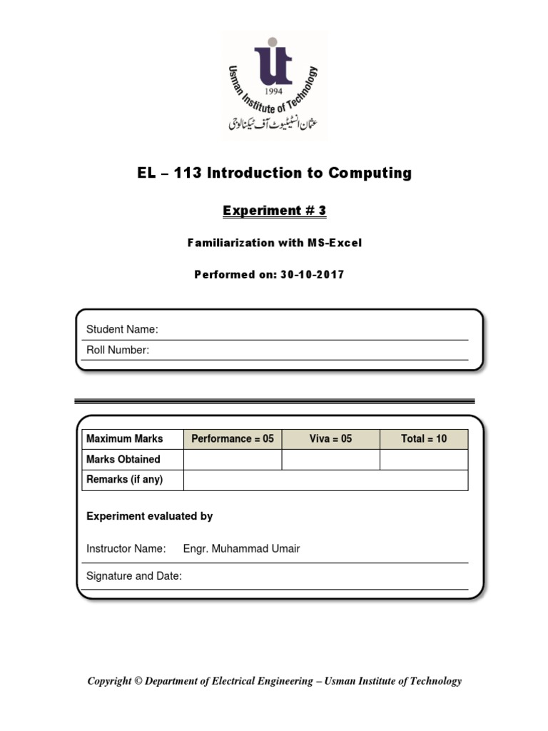 ITC Lab 3 Sec E | PDF | Worksheet | Microsoft Excel