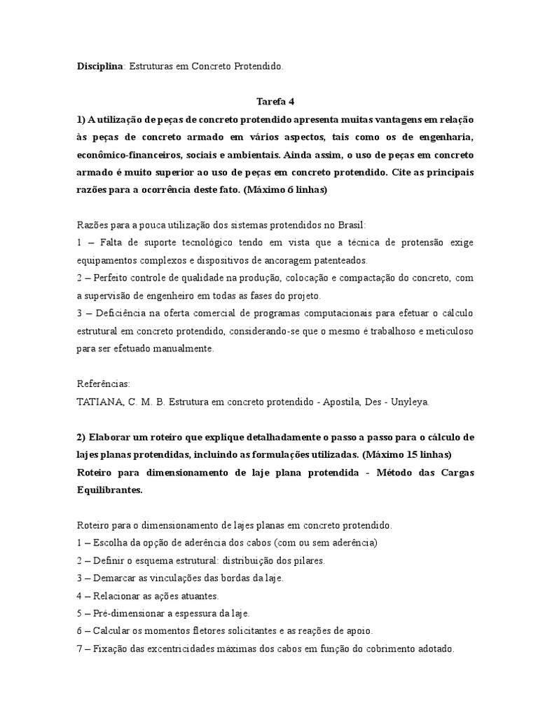 Roteiro para o Dimensionamento de Lajes Planas em Concreto Protendido | PDF | Roteiro | Concreto