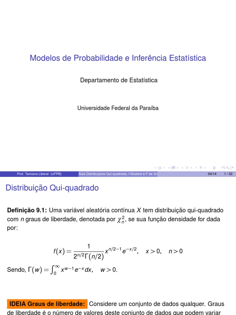 (Distribuição Qui Quadrado) Aula9 | Download grátis PDF | Distribuição ...