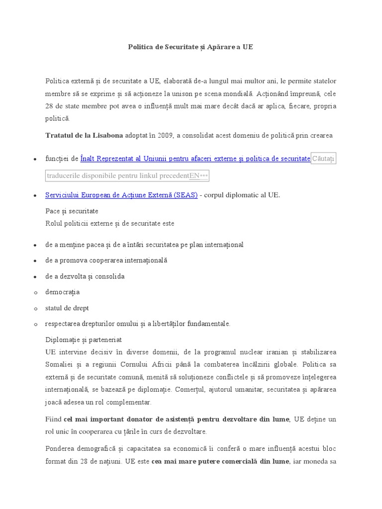 Securitate Si Aparare in UE | PDF | Nato | European Union