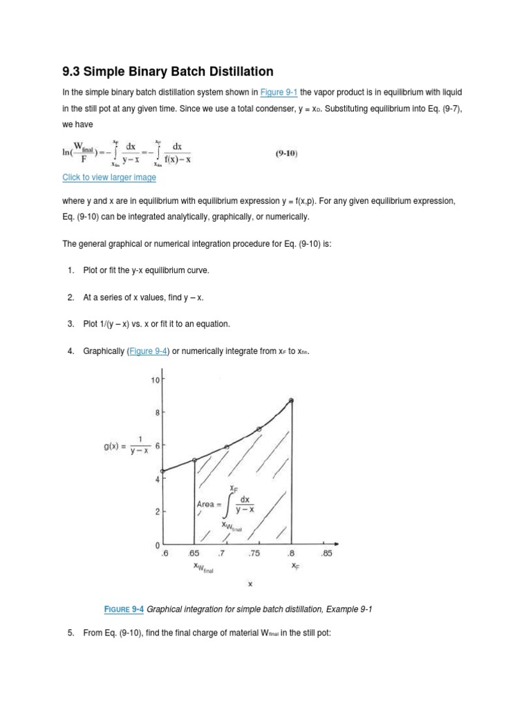 9.3 Simple Binary Batch Distillation: Figure 9-1 | PDF | Distillation | Chemical Equilibrium