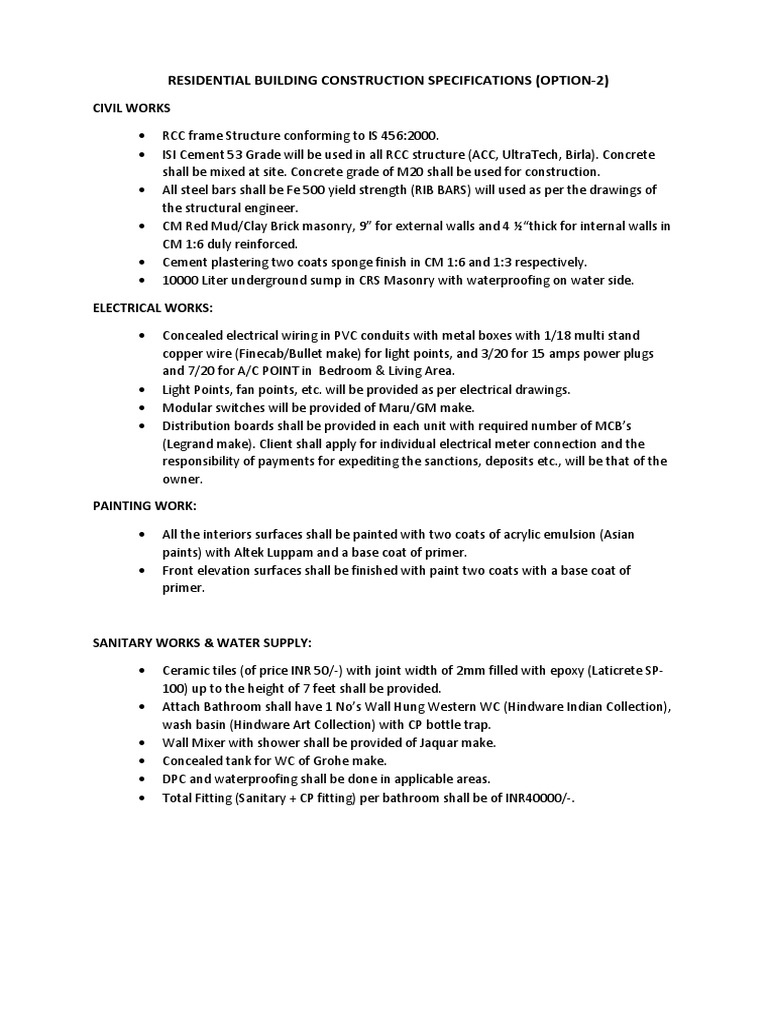 Residential Building Construction Specifications (Option-2) | Download ...