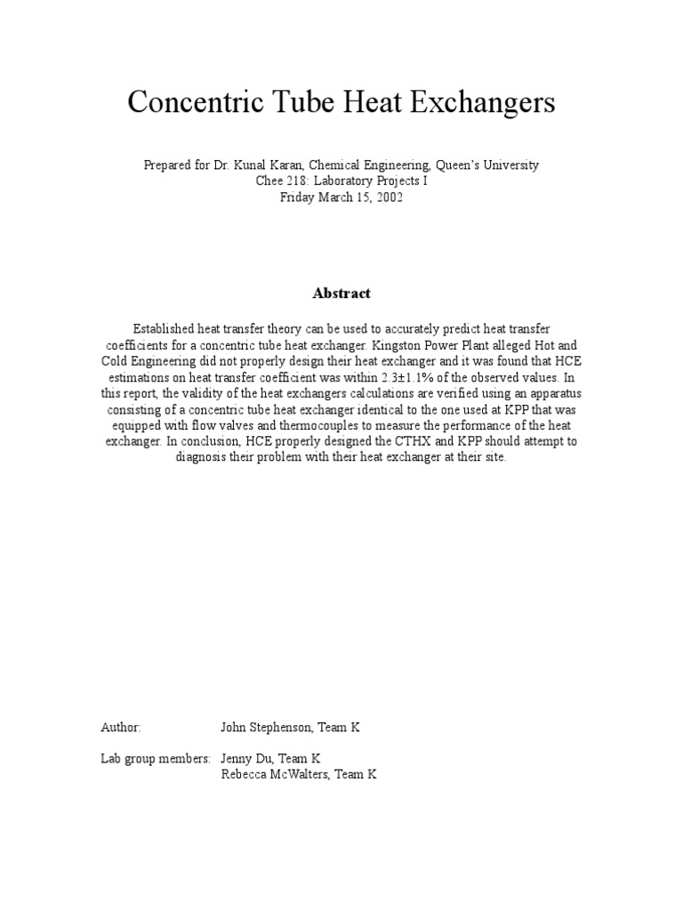 Concentric Tube Heat Exchangers | PDF | Heat Exchanger | Heat Transfer