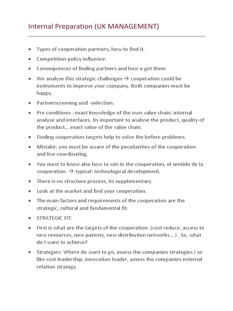 Internal Preparation (UK MANAGEMENT) | PDF