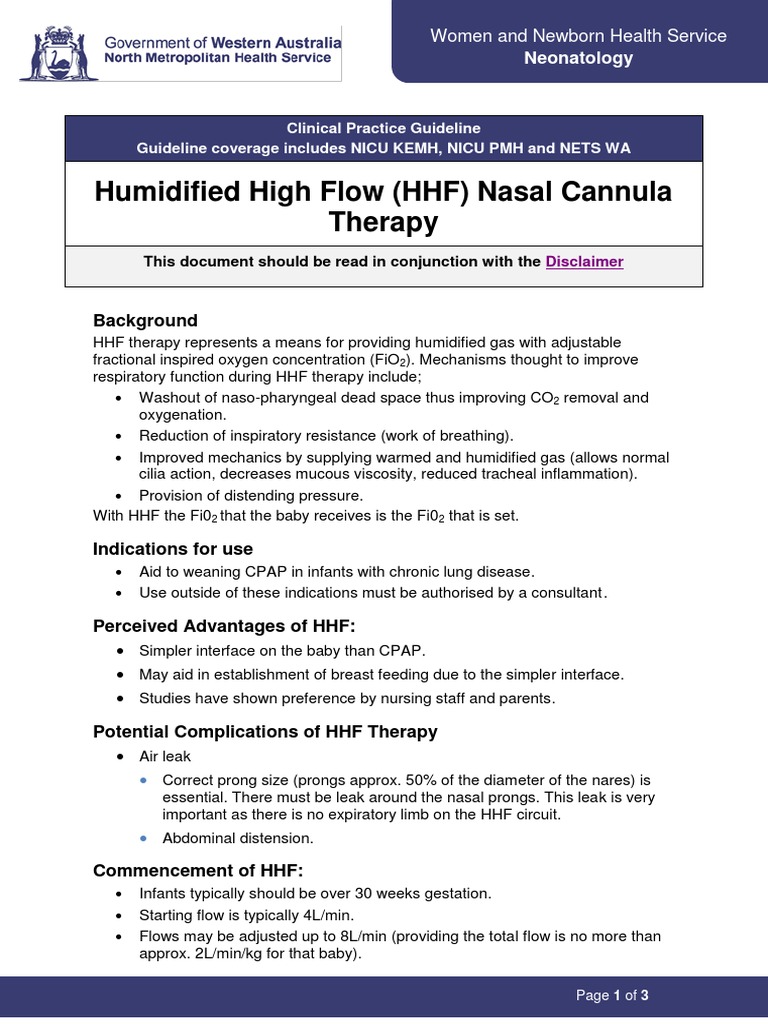 Humidified High Flow Nasal Cannula Therapy | PDF | Medicine | Medical ...