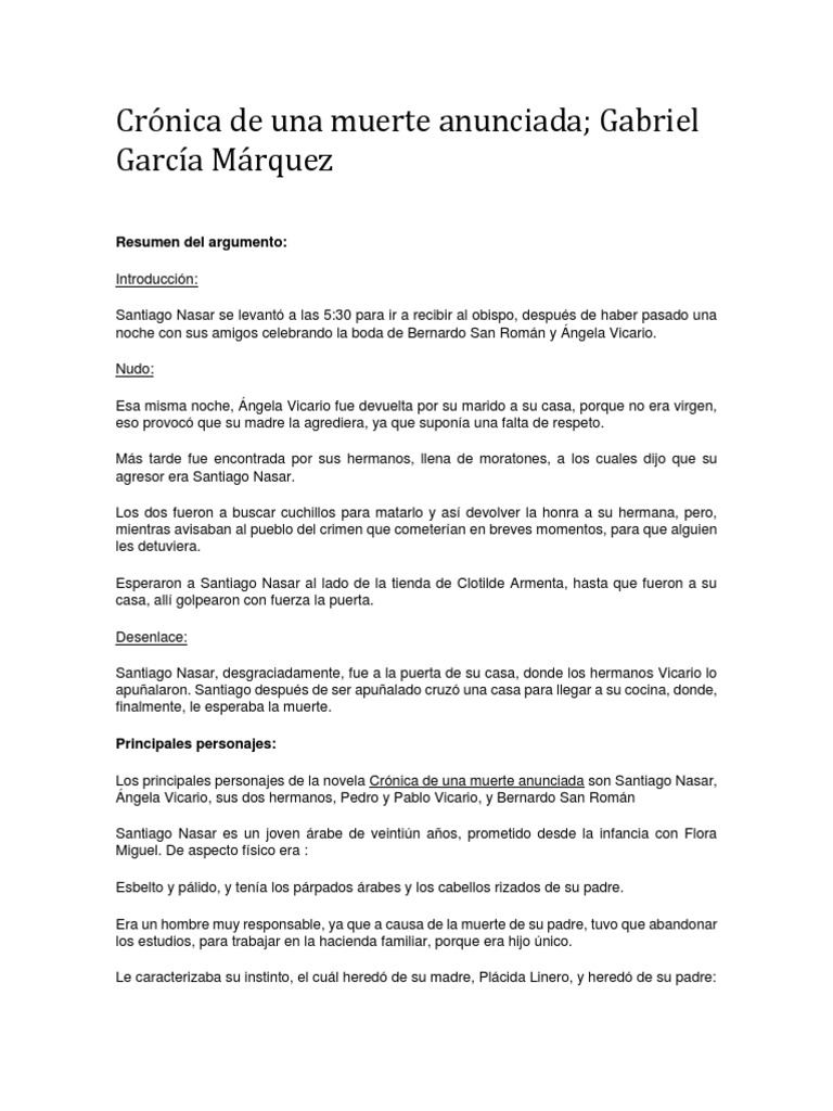 Crónica de Una Muerte Anunciada | PDF