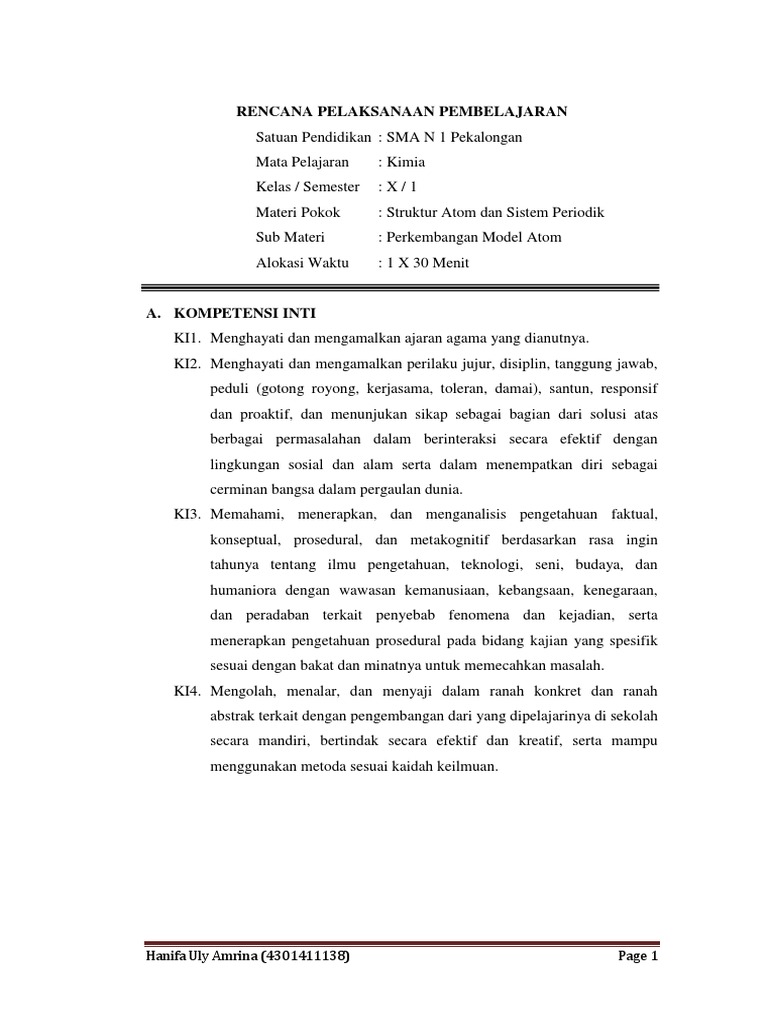 RPP Microteaching Struktur Atom | PDF