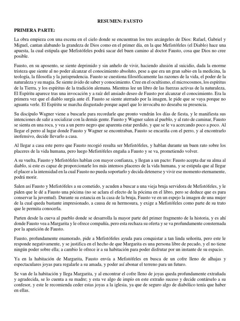 Resumen Fausto 2018 | PDF | Fausto | Fausto de Goethe