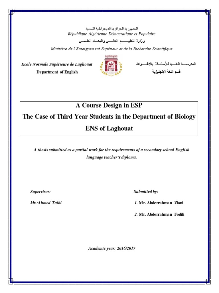 A Course Design in ESP | PDF | Second Language | Educational Assessment