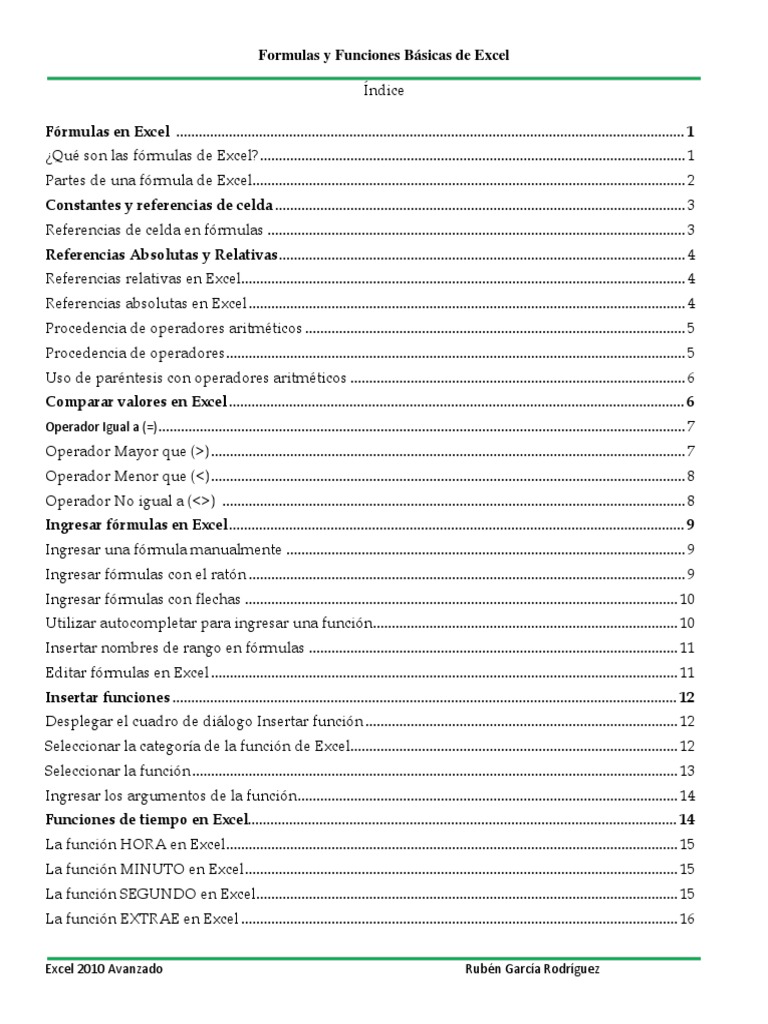 1 - Formulas y Funciones Basicas en Excel | PDF | Fórmula | Microsoft Excel