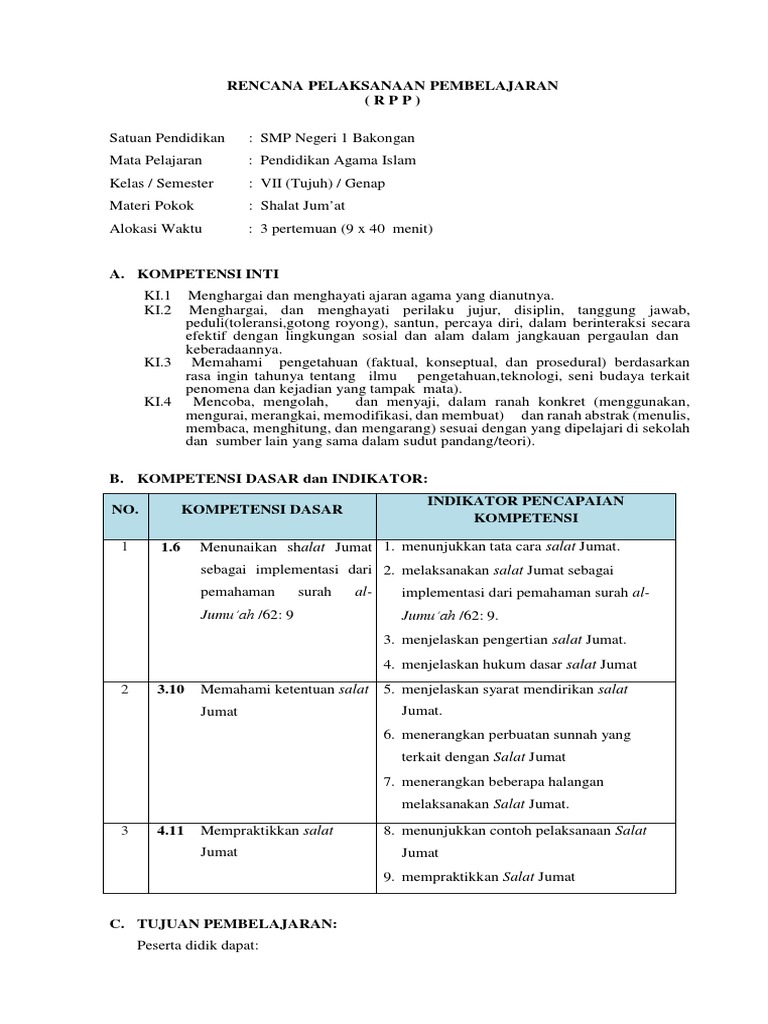 RPP Sholat Jumat | PDF