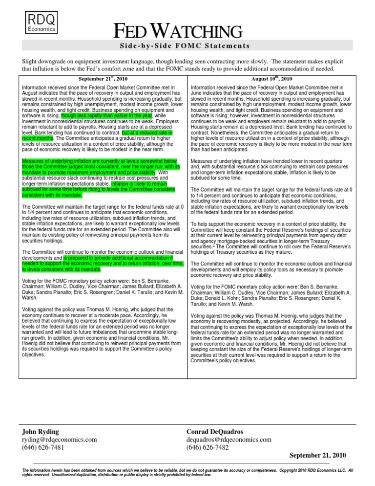 Fed Statements Side by Side | PDF | Federal Open Market Committee ...
