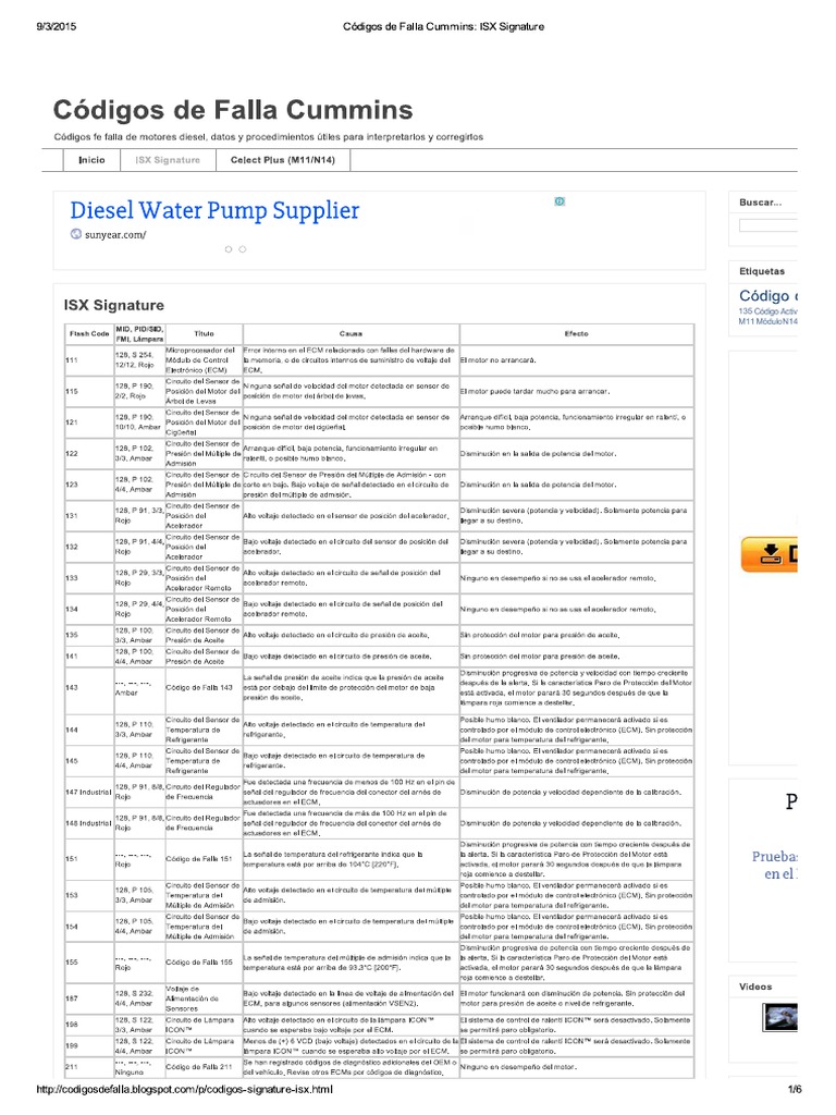 Códigos de Falla Cummins - ISX Signature | PDF