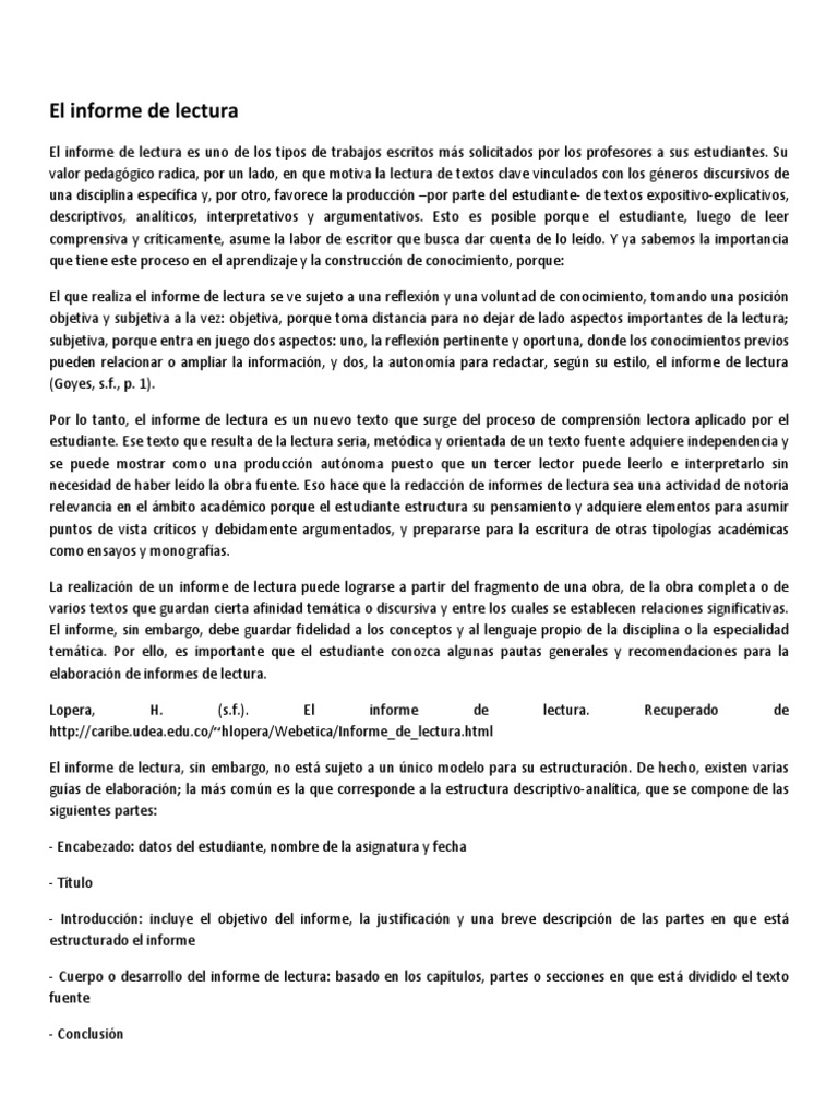 El informe de lectura.docx | Lectura (proceso) | Conocimiento