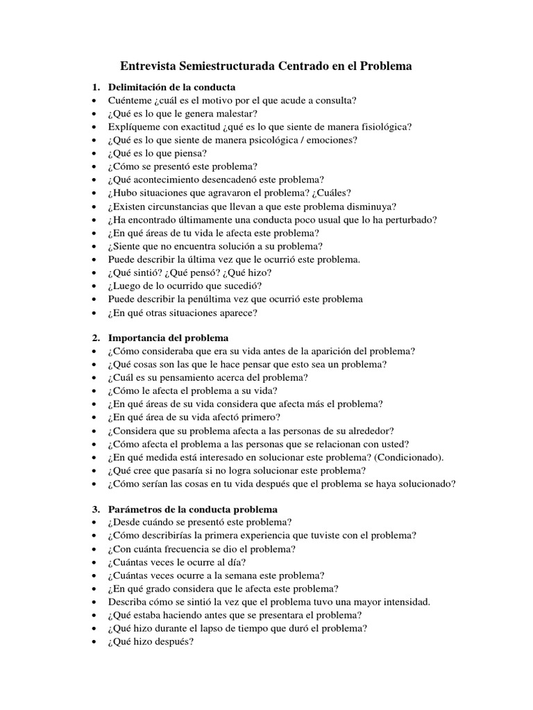 Entrevista Semiestructurada Centrado en El Problema | PDF | Comportamiento | Sicología