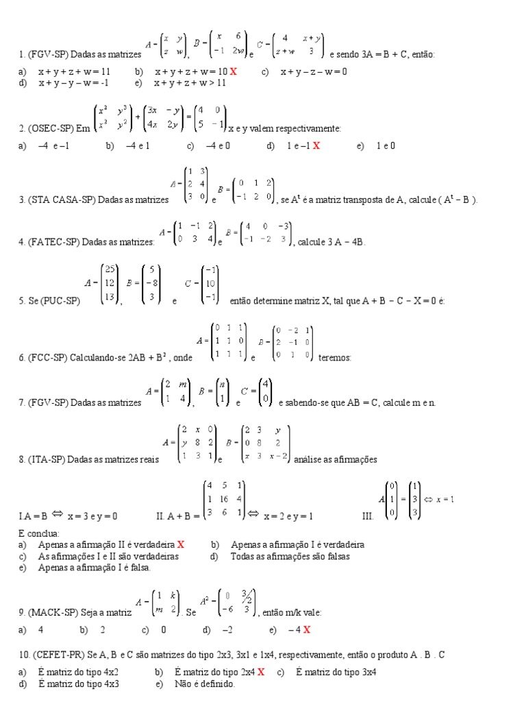 MATRIZES | PDF | Matriz (Matemática) | Objetos matemáticos