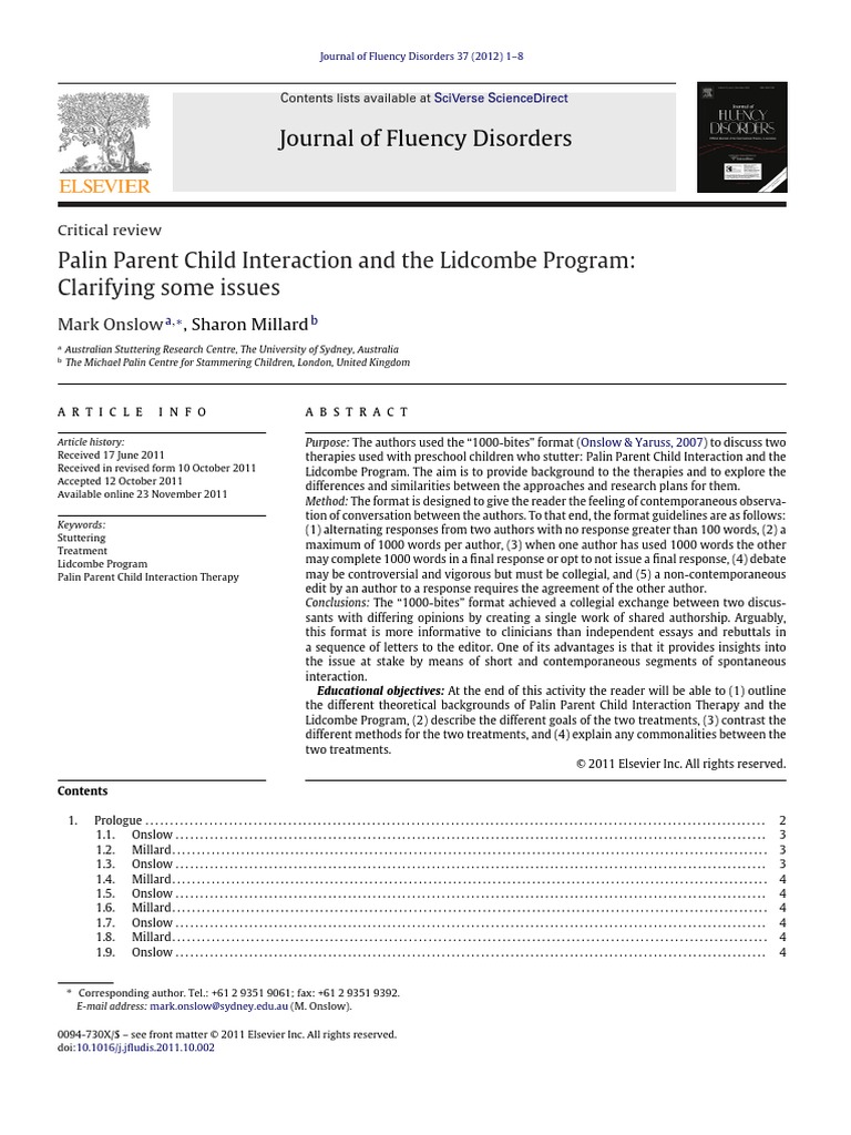 Palin Parent Child Interaction and The Lidcombe Program: Clarifying ...