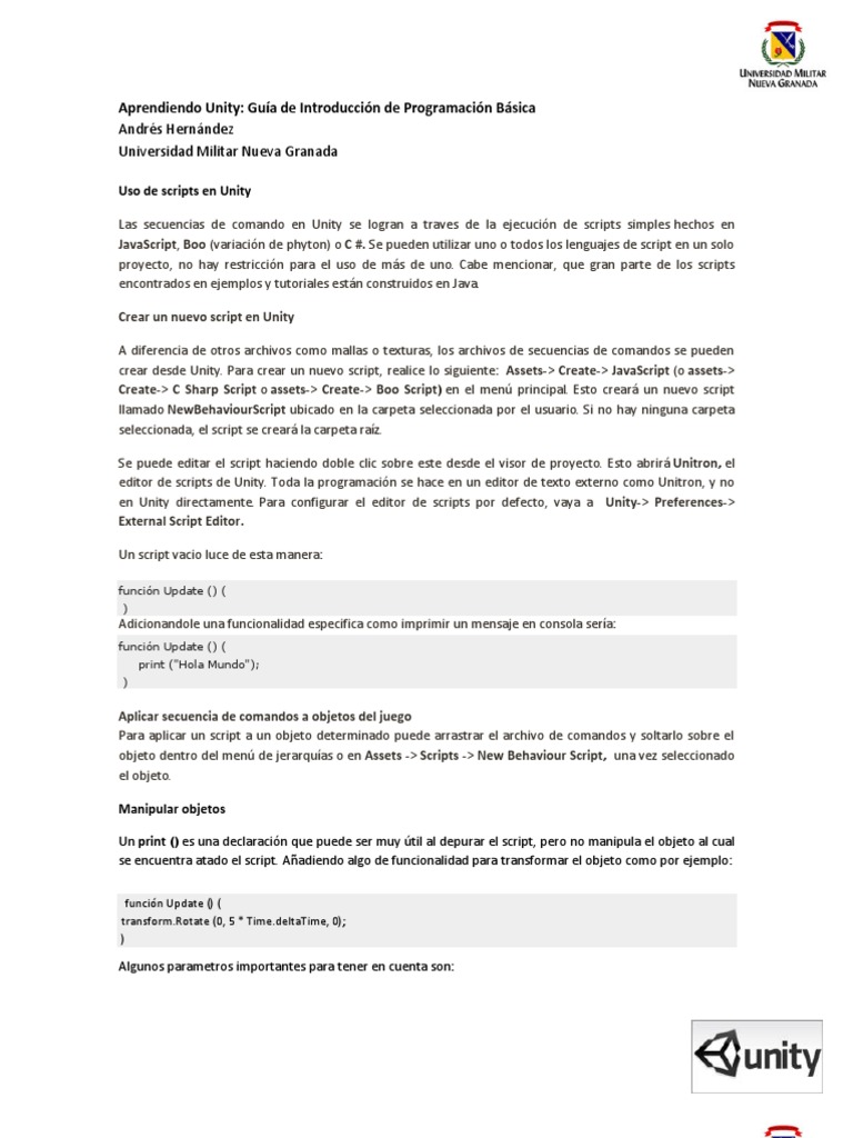 Aprendiendo Unity Guía de Programación | PDF