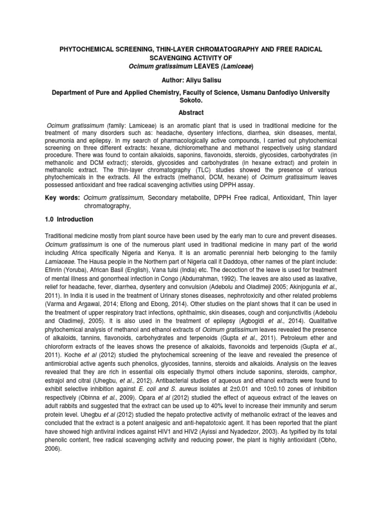Phytochemical Screening of Ocimum Gratissimum Leaves by Aliyu Salisu ...