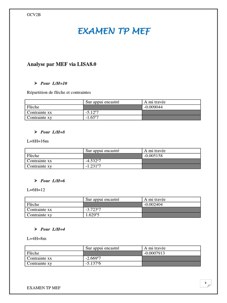 Examen TP Mef: Analyse Par MEF Via LISA8.0 | PDF | Teaching Mathematics | Nature