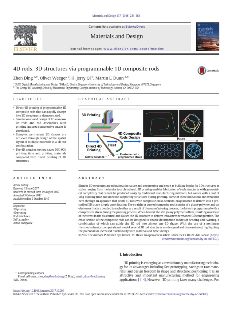 4D Rods 3D Structures Via Programmable 1D Composite R 2018 Materials ...