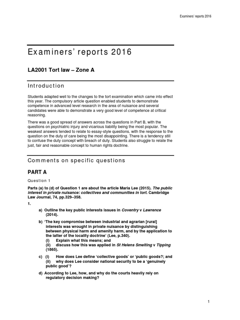 Tort Report 2016 A | PDF | Negligence | Tort