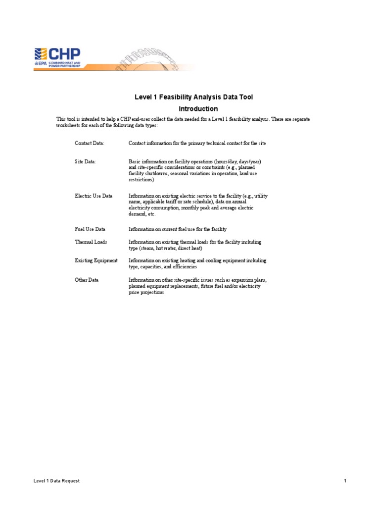 CHP Phase1 Data Request Form | PDF | Cogeneration | Water Heating
