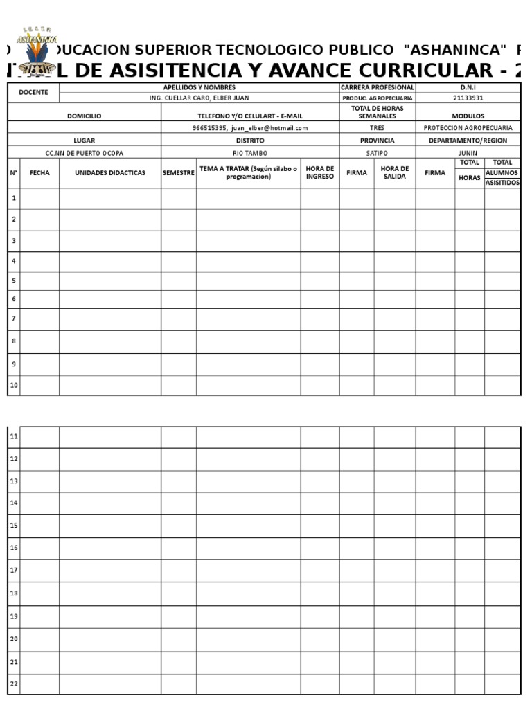 Control de Asist. - Avance Curricular 2018 | PDF