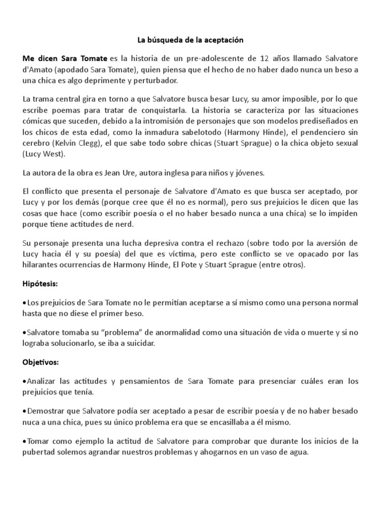 Resúmen Libro Me Dicen Sara Tomate | PDF