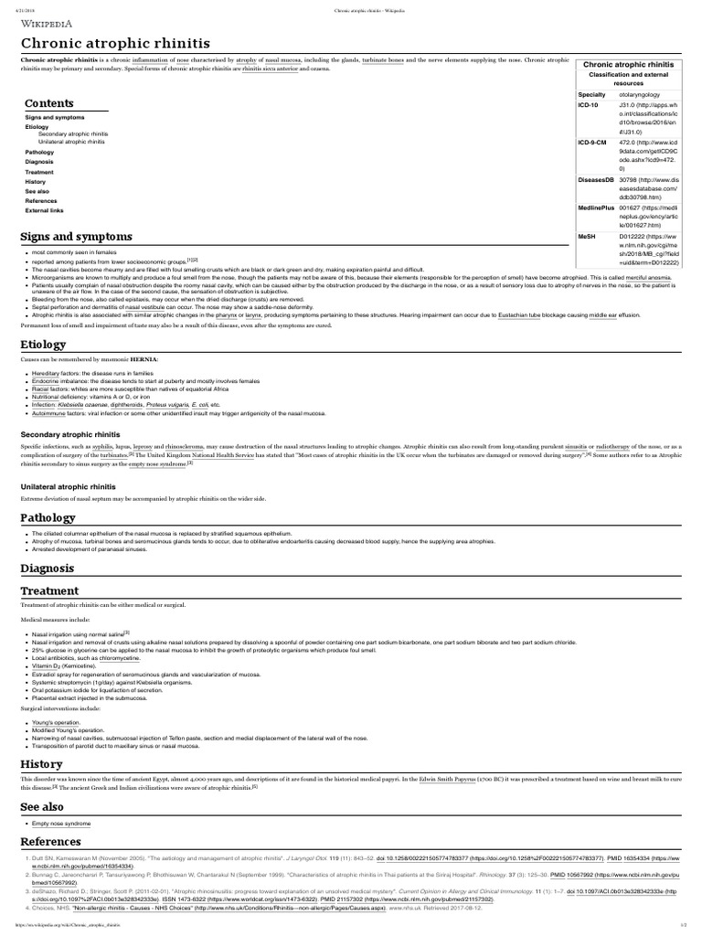 Chronic Atrophic Rhinitis - Wikipedia | PDF | Human Nose | Rhinology