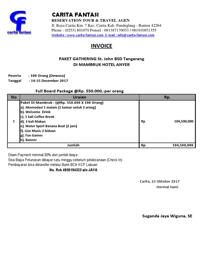 Invoice Pembayaran Paket Gathering St. John BSD (Rev) | PDF